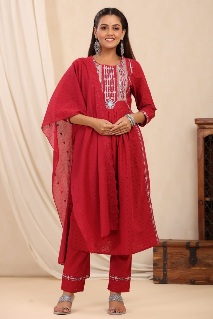 Maroon Schifley Suit Set – TANOM PVT LTD.